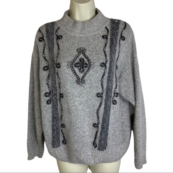 Vintage | Sweaters | Vintage Womens Gray Silk Angora Wool Blend Flocked ...